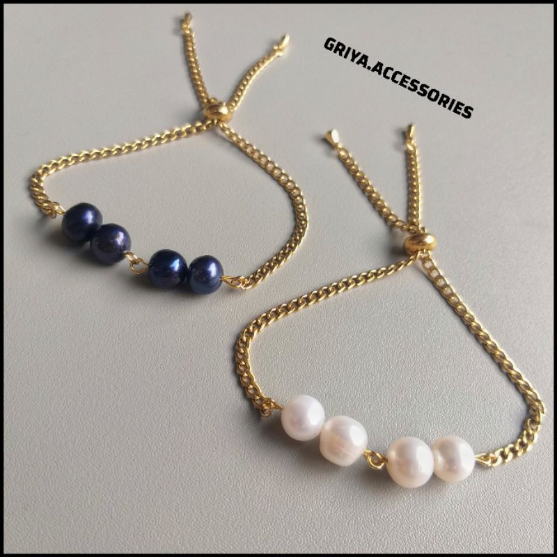 Jual Gelang Mutiara Air Tawar Premium Model Rantai Serut Stainless ...