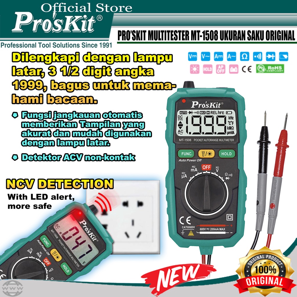 Jual Pro'sKit - Multitester Pro'sKit Mt-1508 Ukuran Saku Original ...