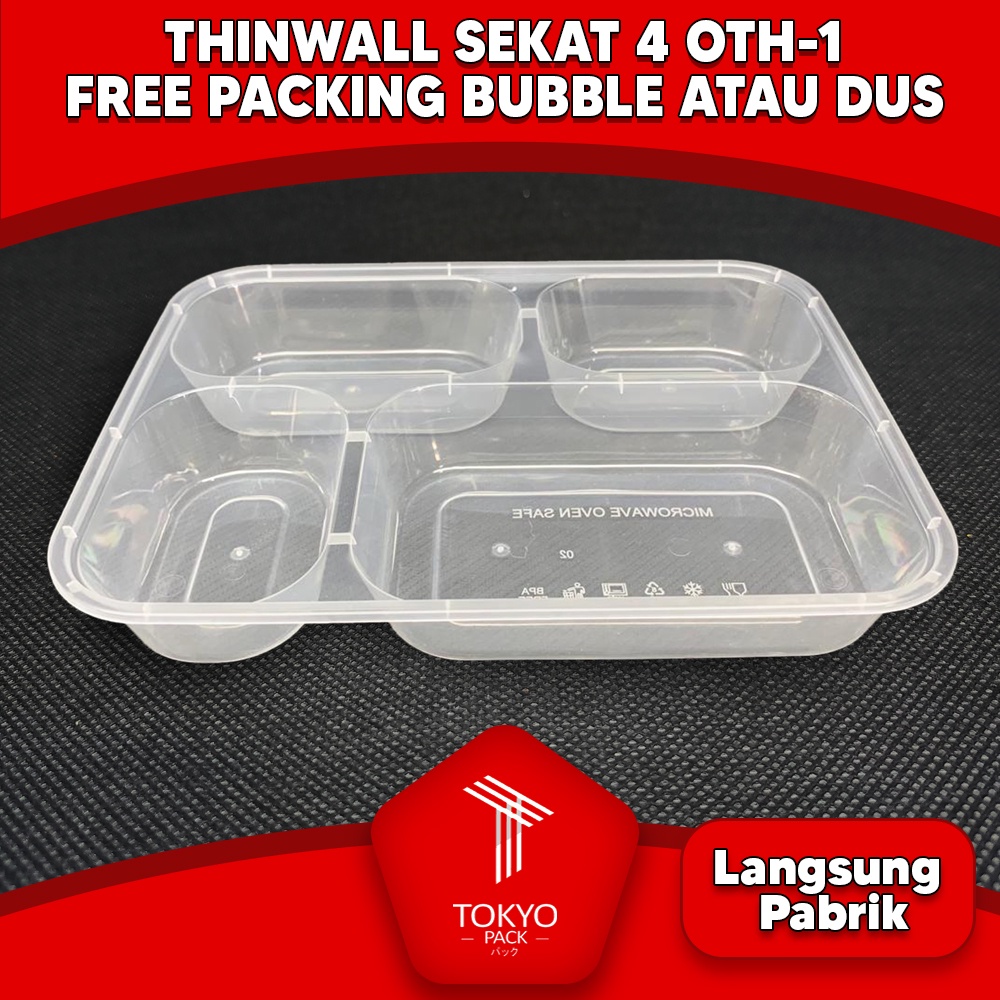 Jual THINWALL BENTO 4 SEKAT FLAT - FOOD CONTAINER BENTO +TUTUP ISI 25 ...