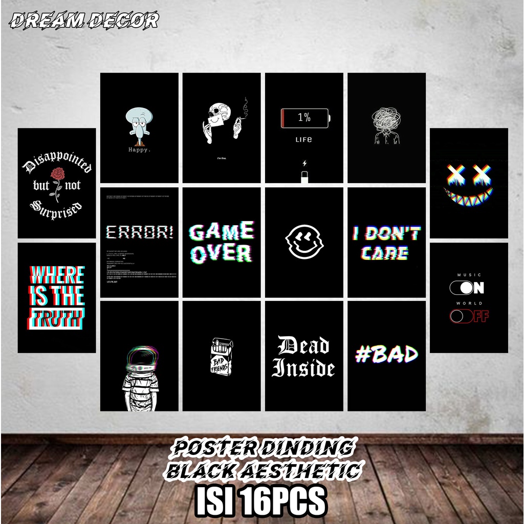Jual Poster Dinding Hitam Aesthetic Hiasan Dinding Aesthetic Isi 16pcs ...