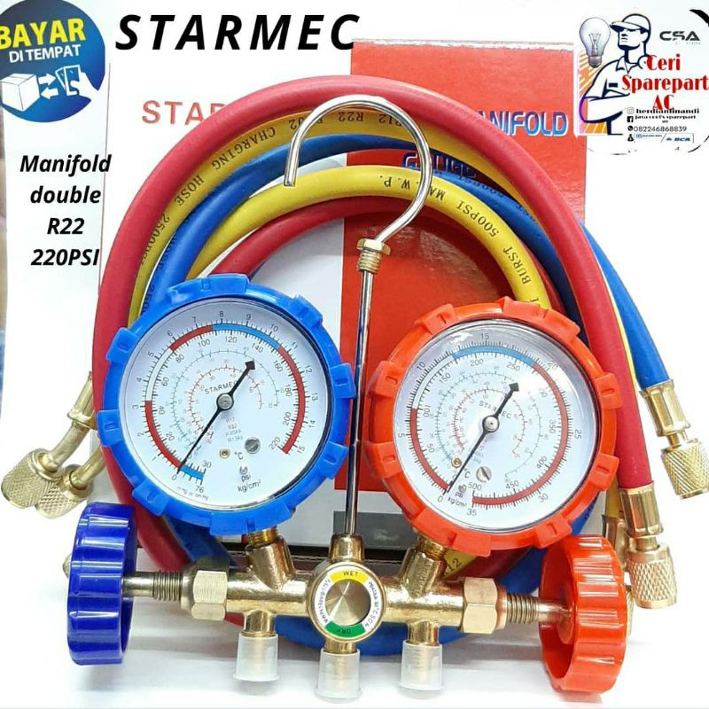 Jual teasting manifold double AC R22 R134 R404 R12 charging valve starmec | Shopee Indonesia