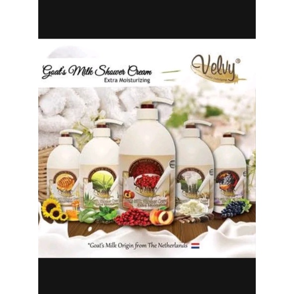 Jual Velvy Shower Cream Goats Milk Pump 1000ml | Shopee Indonesia