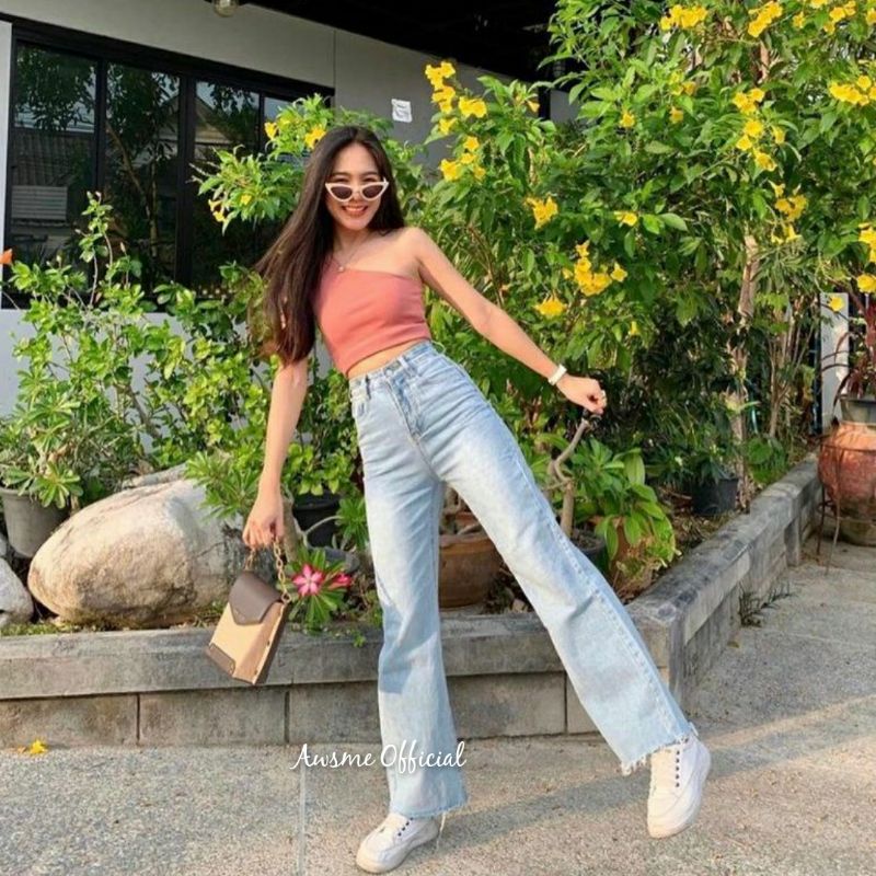 Jual (27-34) LIGHT HW LOOSE JEANS UNFINISHED / HIGHWAIST JEANS KOREAN REBEL / JEANS KEKINIAN ...