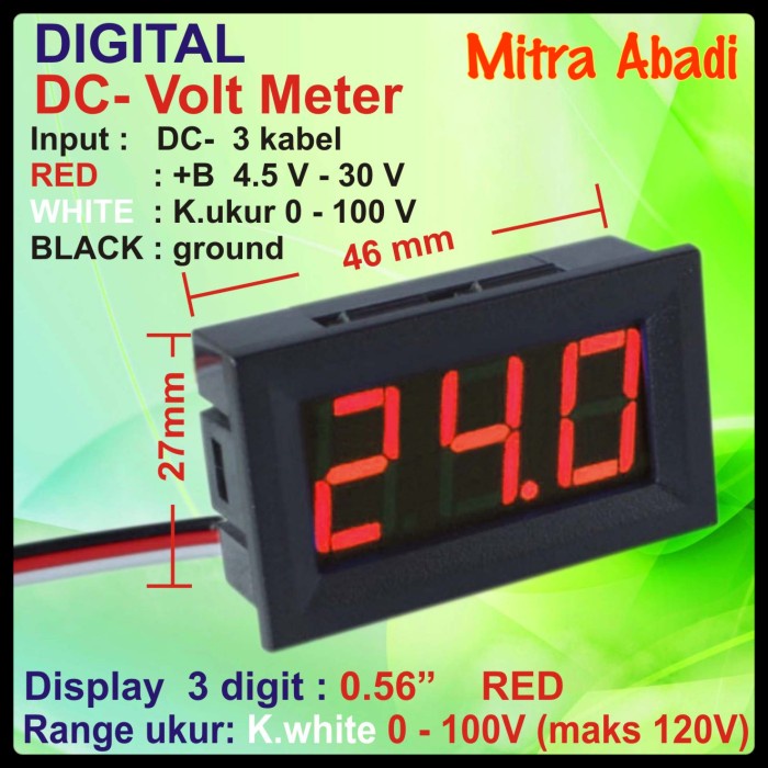 Jual Voltmeter DC 0V-100V 0,56 inch Merah/Red (3 Kabel) + Frame | Shopee Indonesia