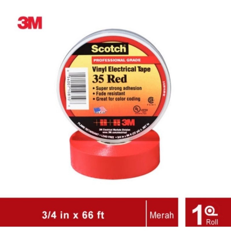 Jual Vinyl Electrical Tape Scotch 35 Merah Isolasi Listrik Selotip ...