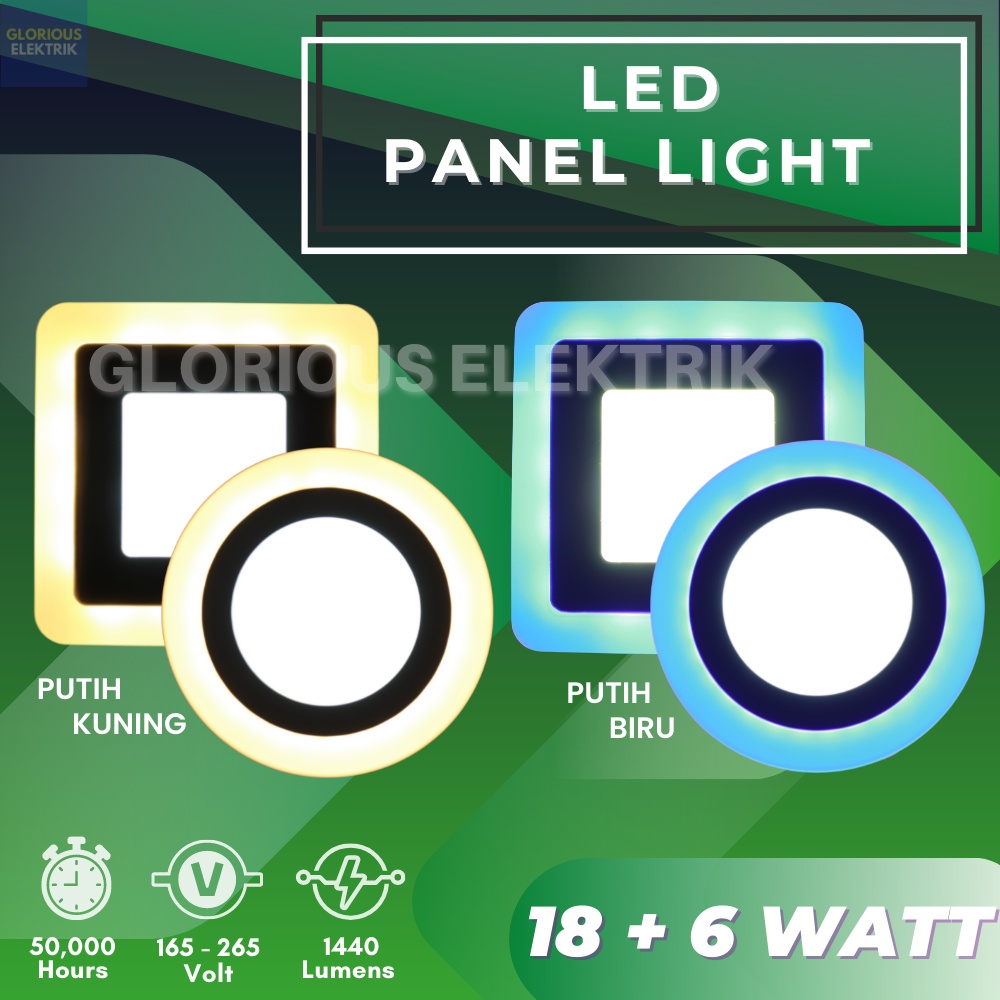 Jual Lampu Downlight Panel LED Inbow Bulat Kotak 2 Warna 18 + 6 Watt ...