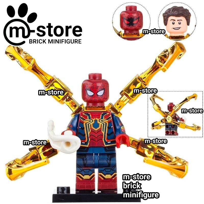 Jual brick spider-man spiderman iron spider endgame chrome arms mini ...