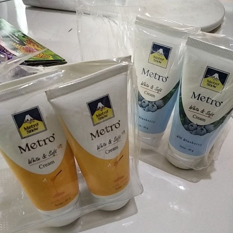 Jual 1 Tube metro snow White & soft cream Varian HONEY, BLUEBERRY, ALOE ...