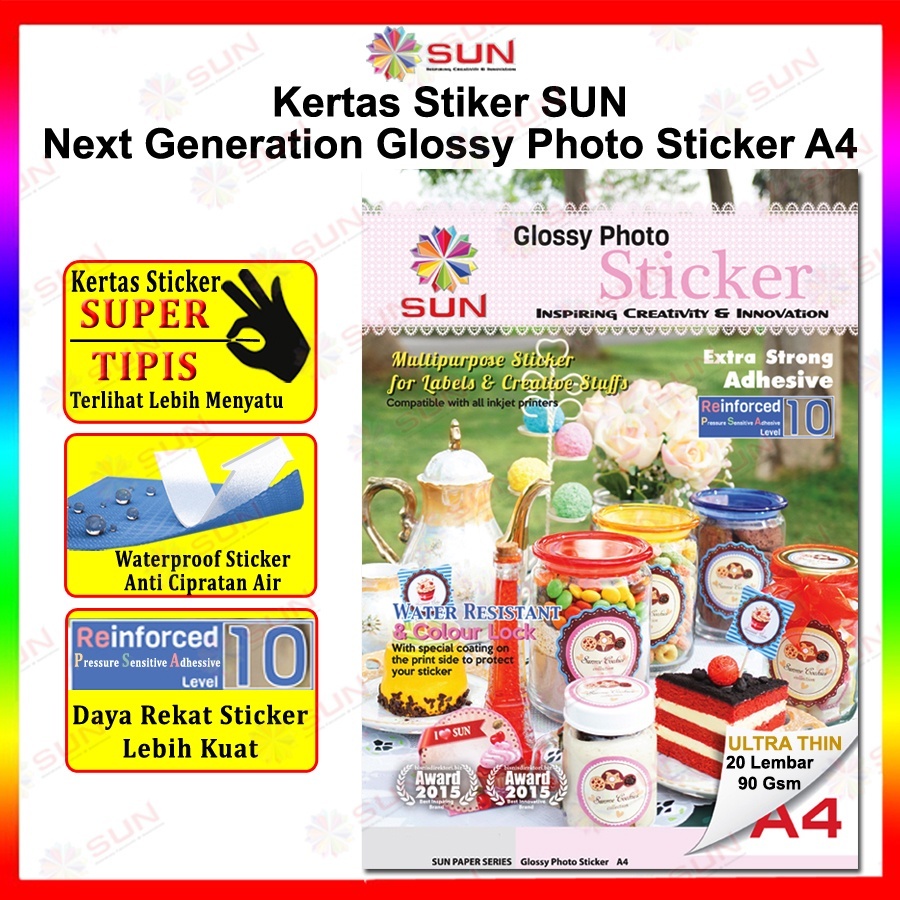 Jual Kertas Sticker A4 - SUN NG Glossy Photo Sticker Ultra Thin, 90 ...