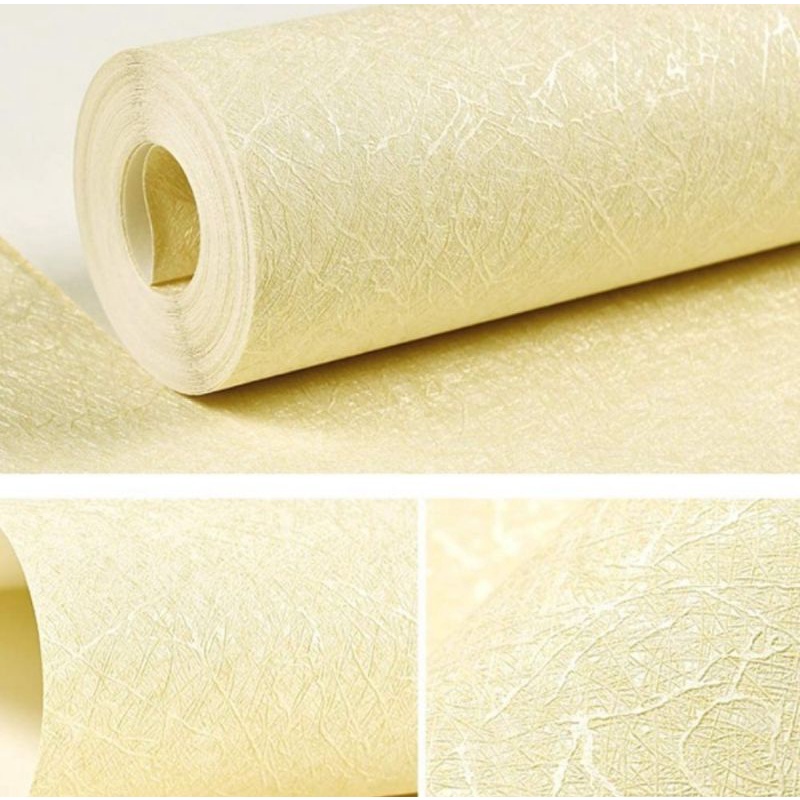 Jual wallpaper sticker dinding polos berserat warna kuning cream ...