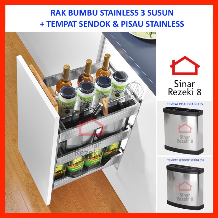 Jual Rak Tarik STAINLESS Baleno Bumbu Botol Pisau Sendok Panci Dapur ...