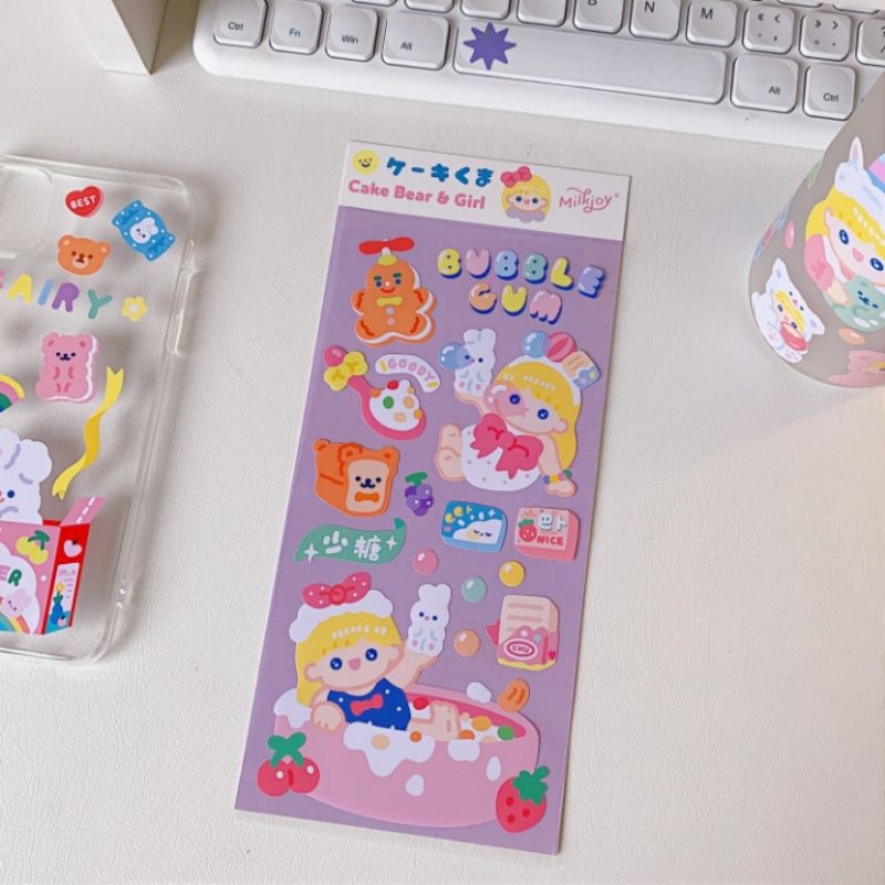 Jual Sticker Motif Kartun Perempuan dan Beruang Lucu dan Aesthetic ...