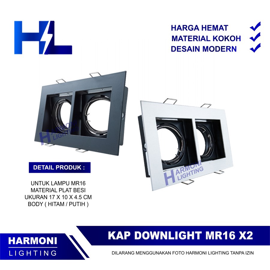 Jual Kap Lampu Downlight Fitting MR16 X 2 Sorot Spotlight Halogen LED Spot Light Inbow Plafon MR ...