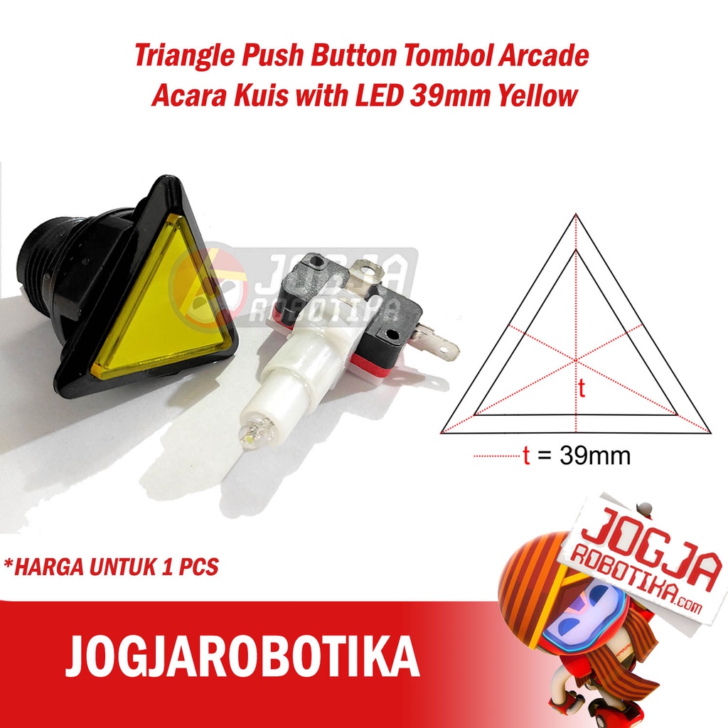 Jual Triangle Push Button Tombol Arcade Acara Kuis with LED 39mm Yellow ...