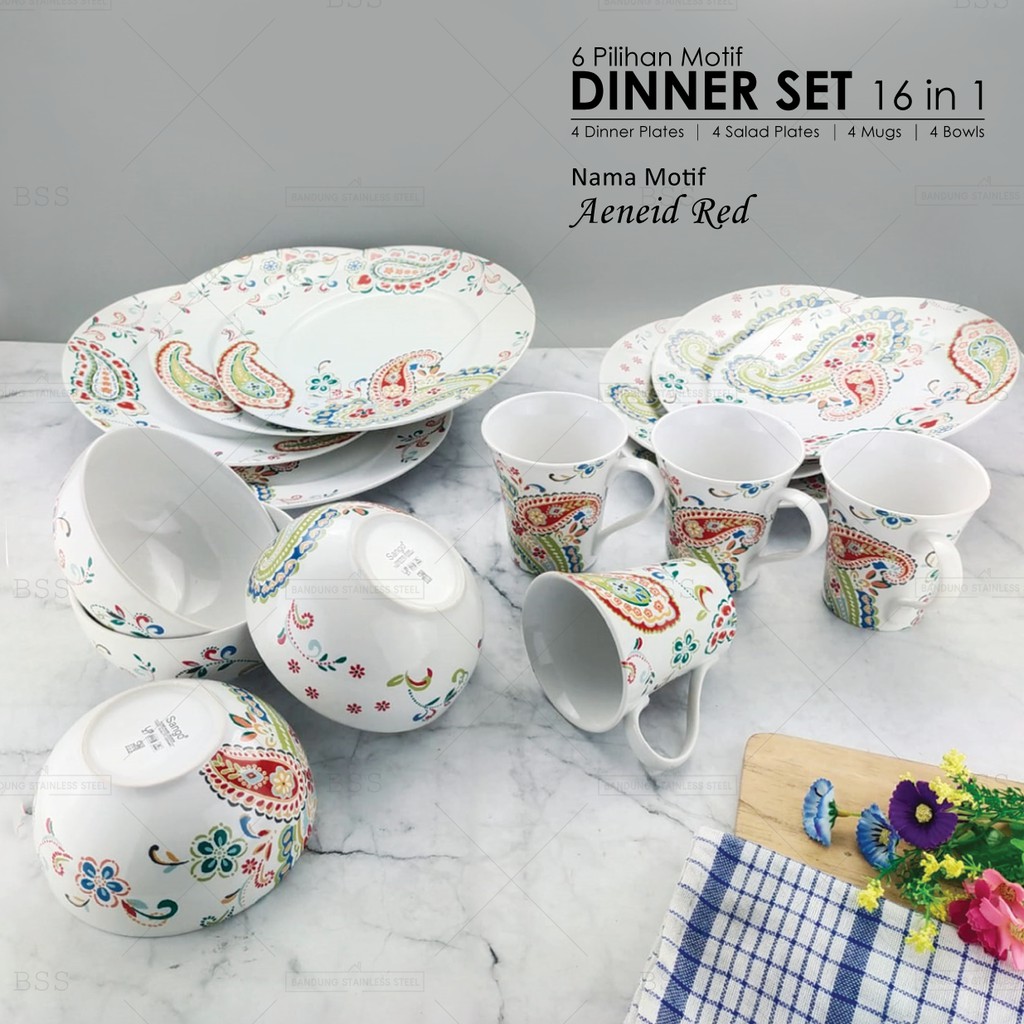 Jual CUCI GUDANG Sango Dinner Set 16 in 1 Pilihan Motif Bunga Warna ...