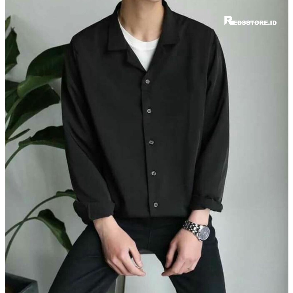 Jual Kemeja Hitam Polos Pria Basic Colour Kemeja Oversize Hitam Black ...