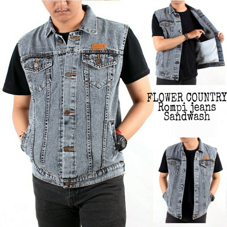 Jual TANS - Rompi Jeans Pria Sandwash Lekmong / Jaket Rompi Kerah Denim ...