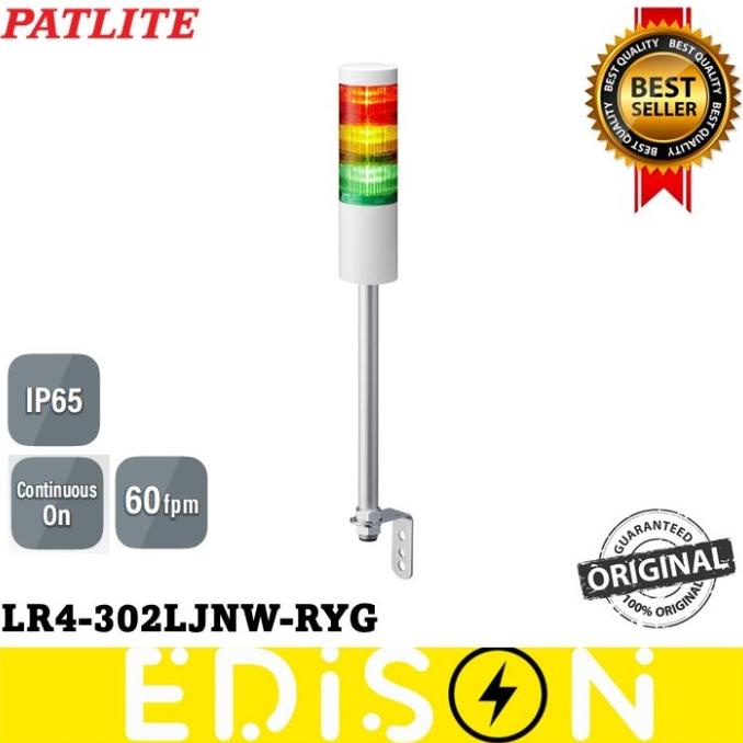 Jual PATLITE LR4-302LJNW-RYG IP65 Tower Lamp 40mm L-pole Mount (No ...