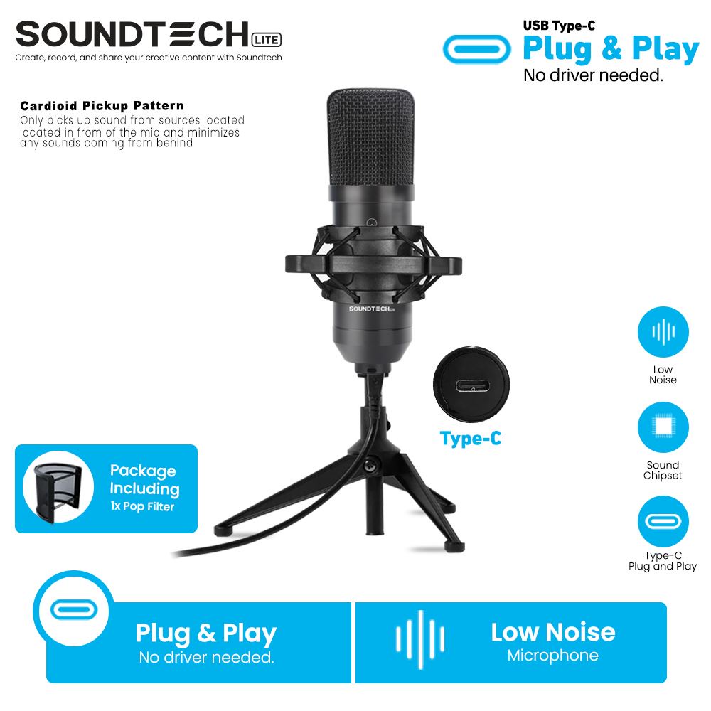 Jual SOUNDTECH Lite Microphone Condenser Stand Table Recording ...