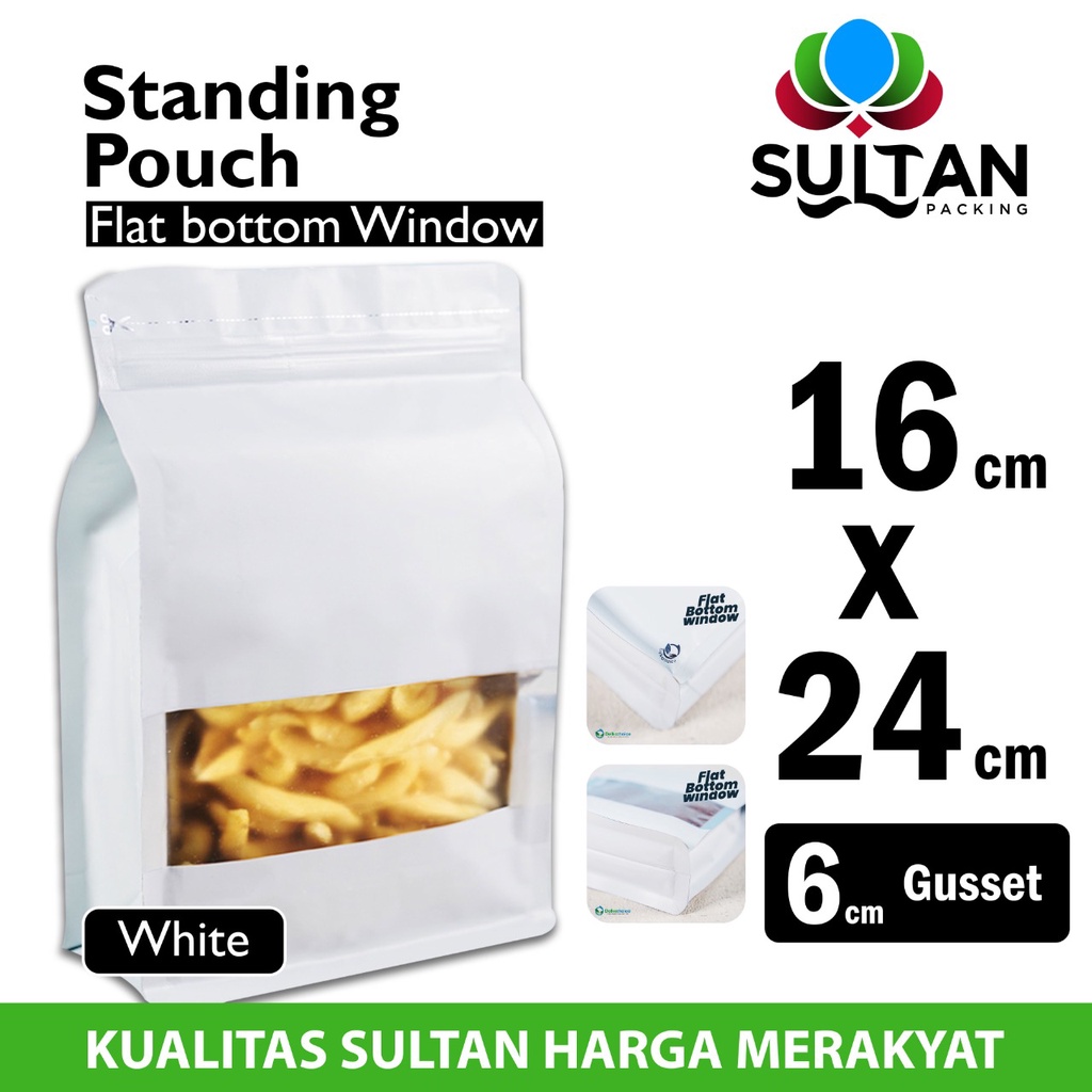 Jual STANDING POUCH FLAT BOTTOM VARIAN WINDOW PUTIH ALUMUNIUM FOIL ...