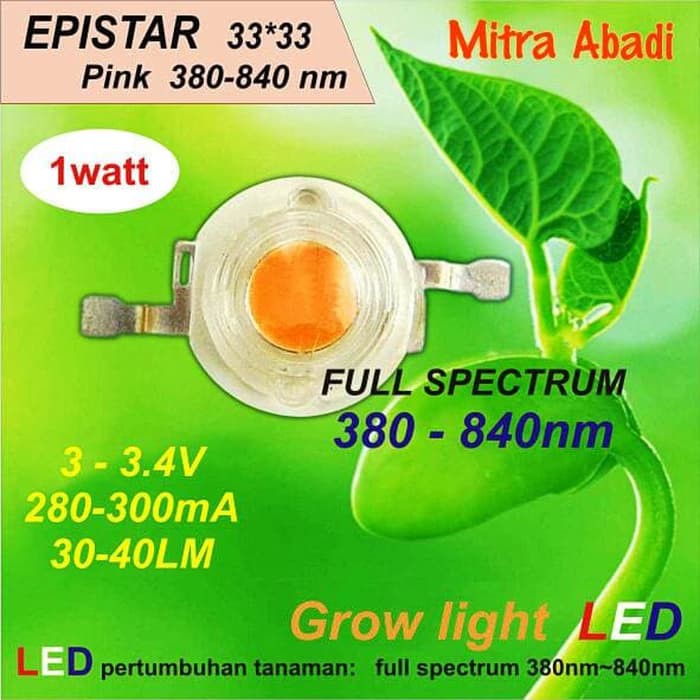 Jual Unik HPL 1 Watt Pink Epistar GROW PLANT 380 840 NM High Power LED ...