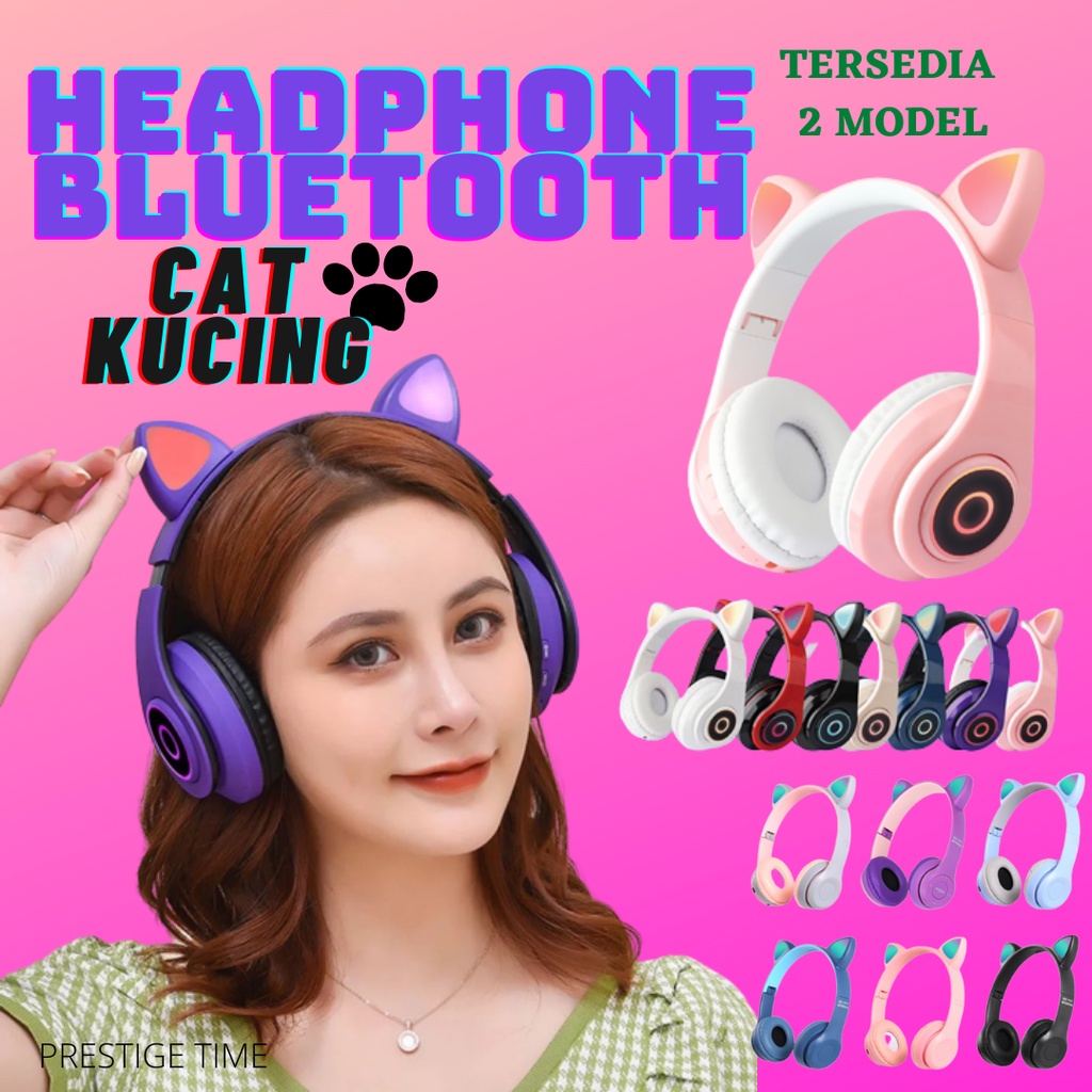 Jual Headphone Bluetooth Cat Headset Super Bass Gaming Gamer Streamer ...