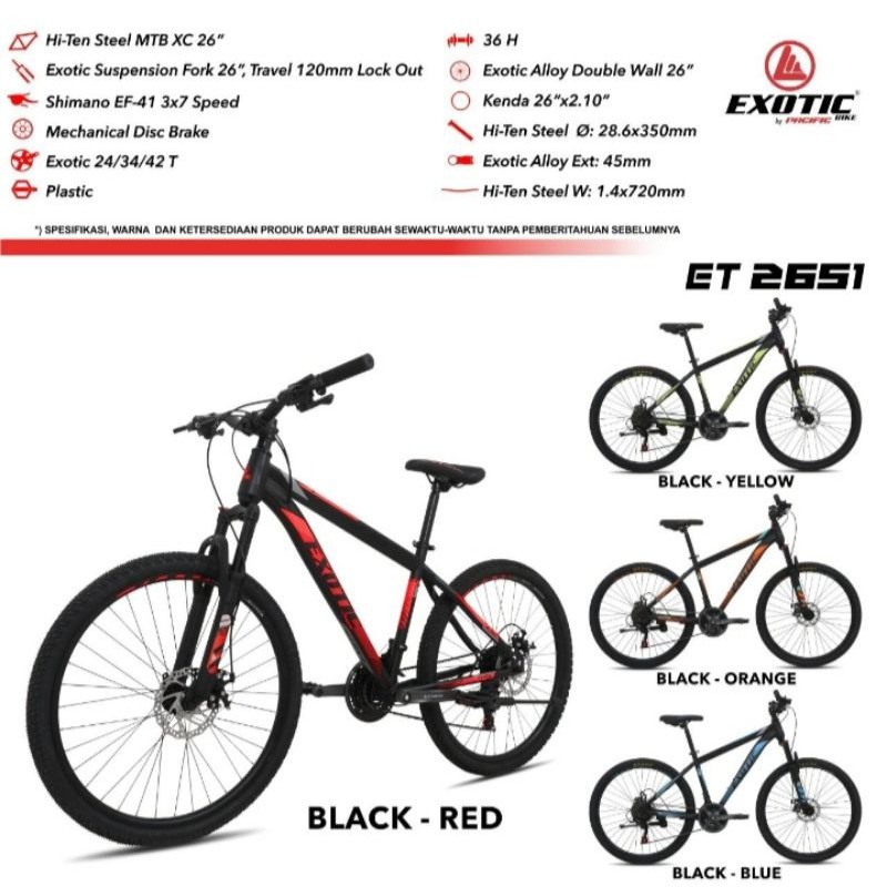 Jual Sepeda Gunung 26" nch MTB EXOTIC ET 2651 STEEL 2x7 Speed Rem ...