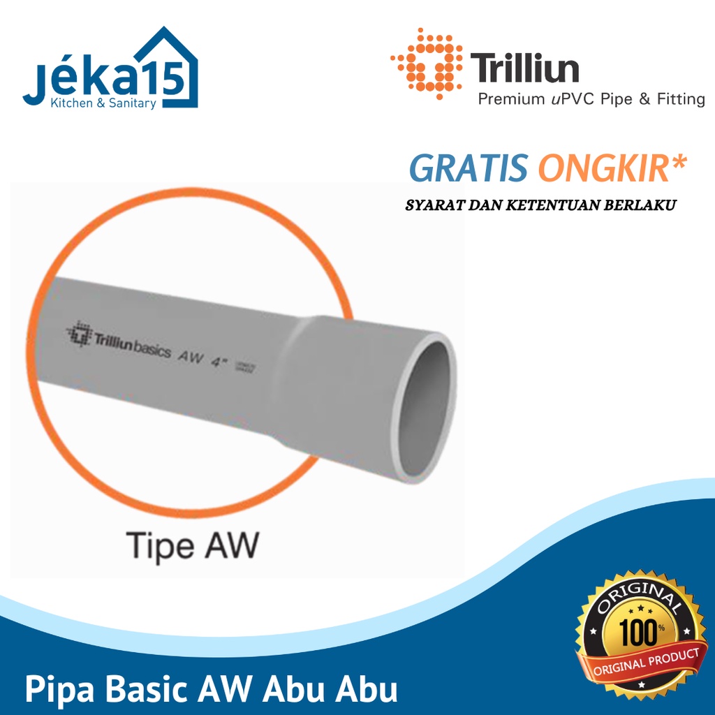 Jual PIPA PVC BASIC TRILIUN ABU TYPE : AW BERBAGAI UKURAN | Shopee ...