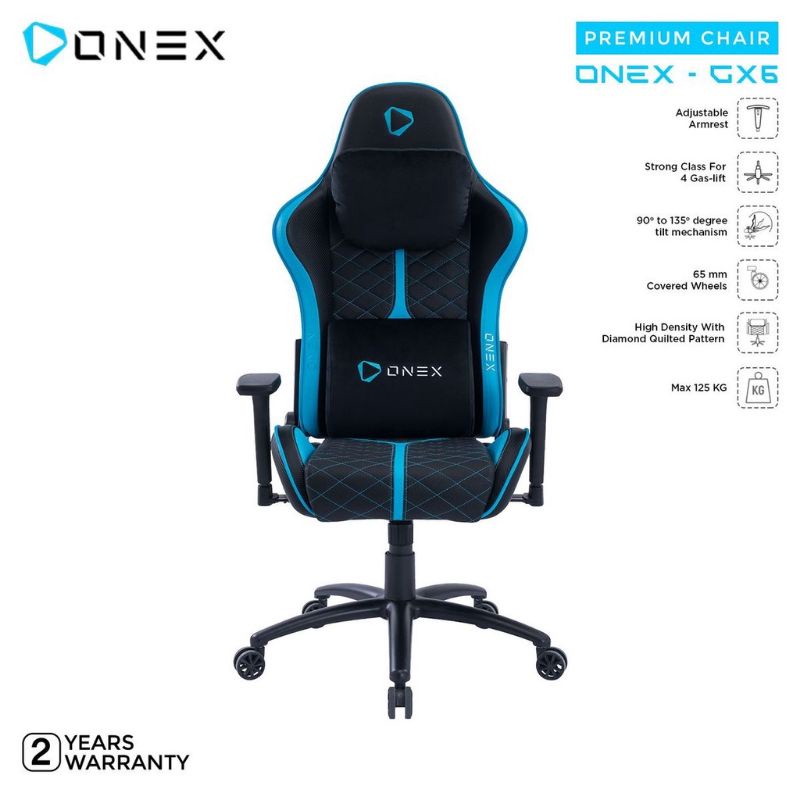 Jual KURSI GAMING ONEX GX6 PREMIUM QUALITY BLUE KAKI BESI 3D ARM REST ...