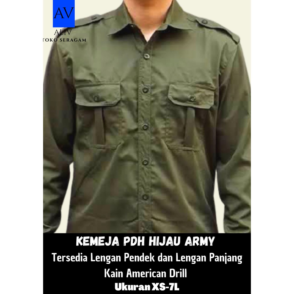 Jual Kemeja Seragam PDH PDL Ukuran XS sampai 7L Hijau Army | Shopee ...