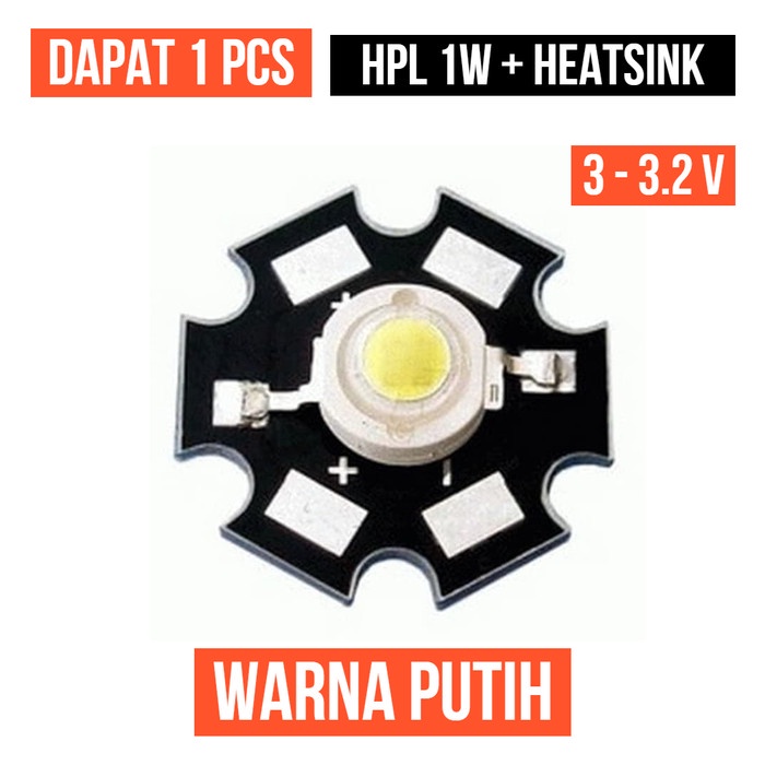 Jual Lampu HPL 1W Putih Heatsink High Power LED White 1Watt 1 W Watt 1 ...