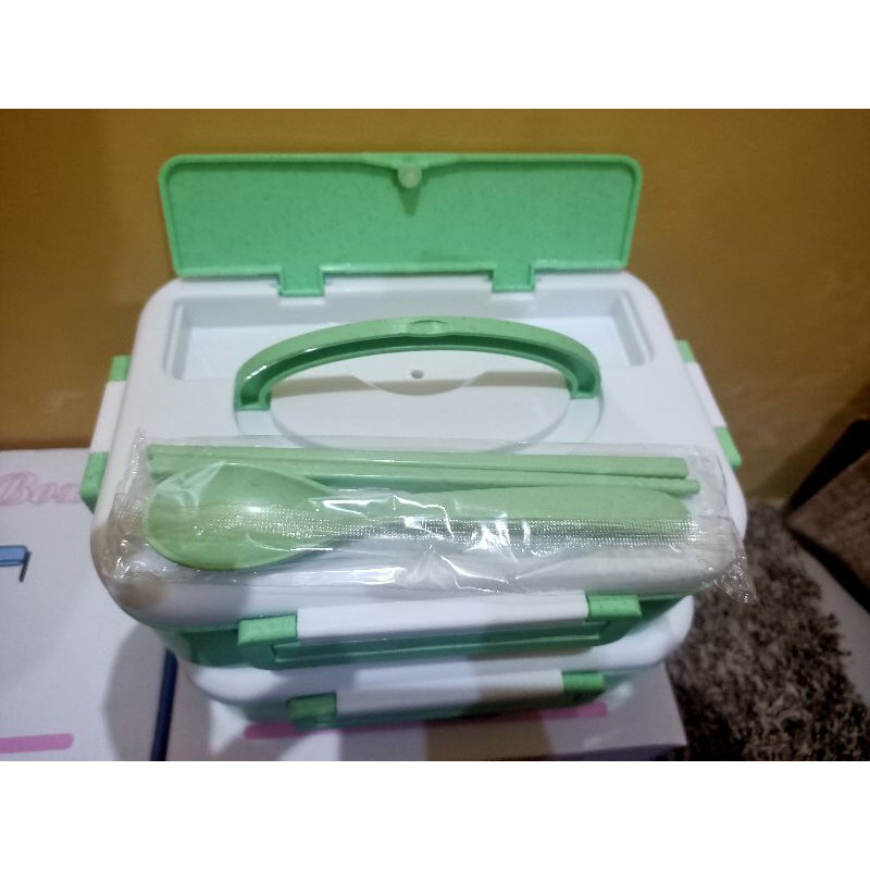 Jual lunch box lucu 3 sekat /tempat bekal set sendok + sumpit/ tempat ...