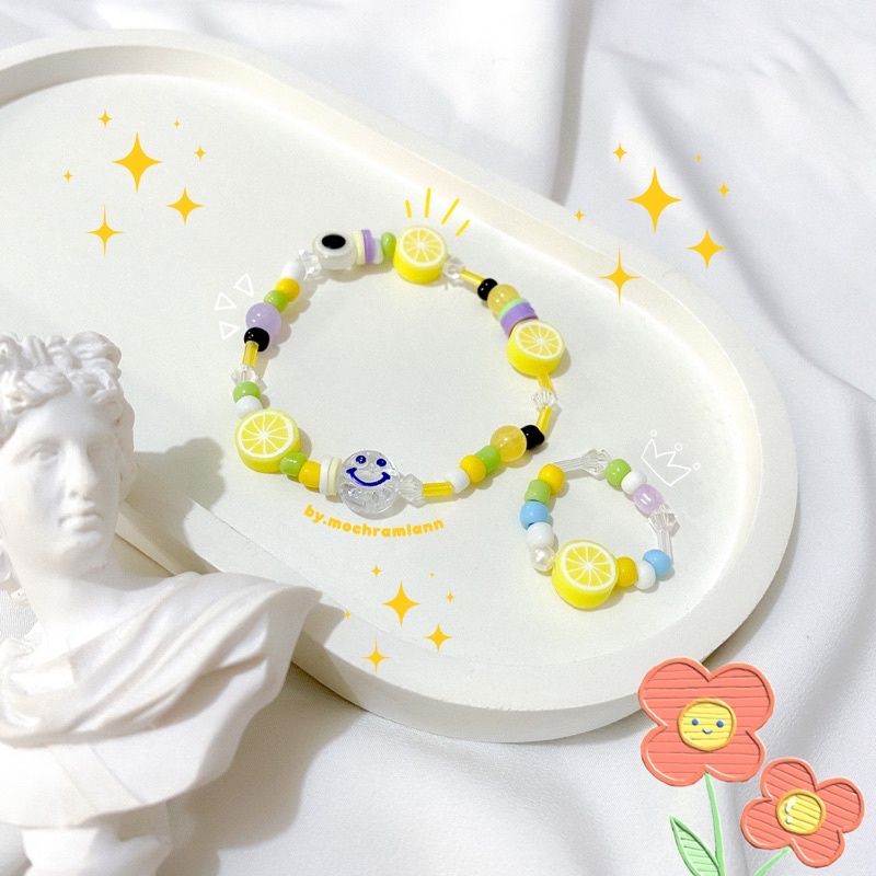Jual LEMON BRACELET AND RING / GELANG CINCIN LEMON / GELANG AESTHETIC ...