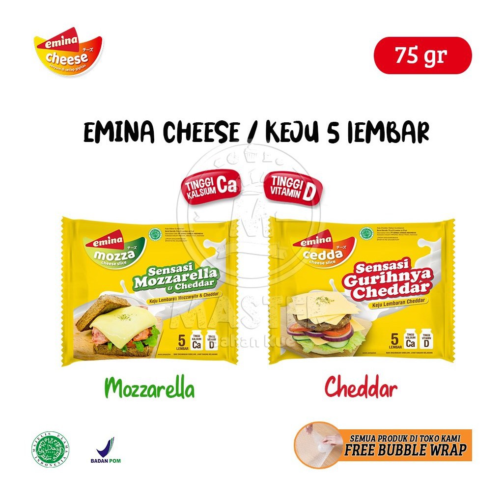 Jual Emina Cheese Slice / Keju Lembaran Cheddar / Mozzarella 5 lbr [75 ...