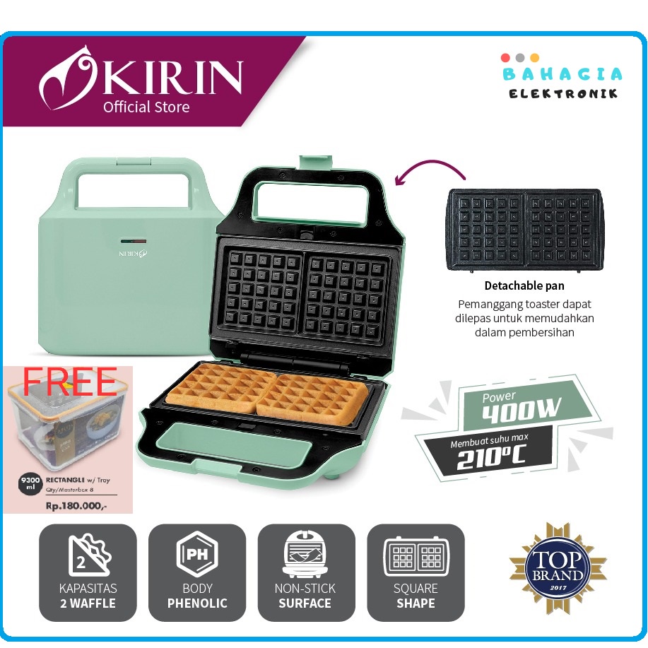 Jual Kirin KWT 400S Square Waffle Toaster Daya 400 Watt | Shopee Indonesia