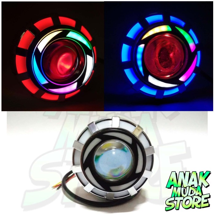 Jual Lampu Depan Motor Variasi LED Projie Pelangi Mode Kedip Running ...