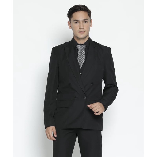 Jual Code Male Jas Pria Kancing 4 Hitam Double Bris Premium Wooltouch ...