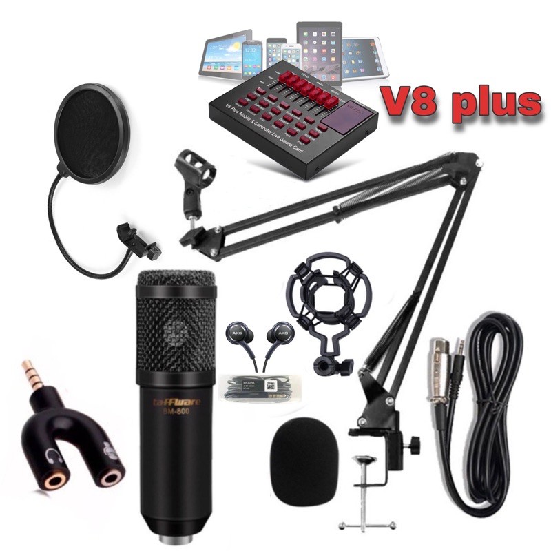 Jual (TERMURAH) PAKET MICROPHONE Mic Condenser BM 800 + SOUNDCARD V8 ...