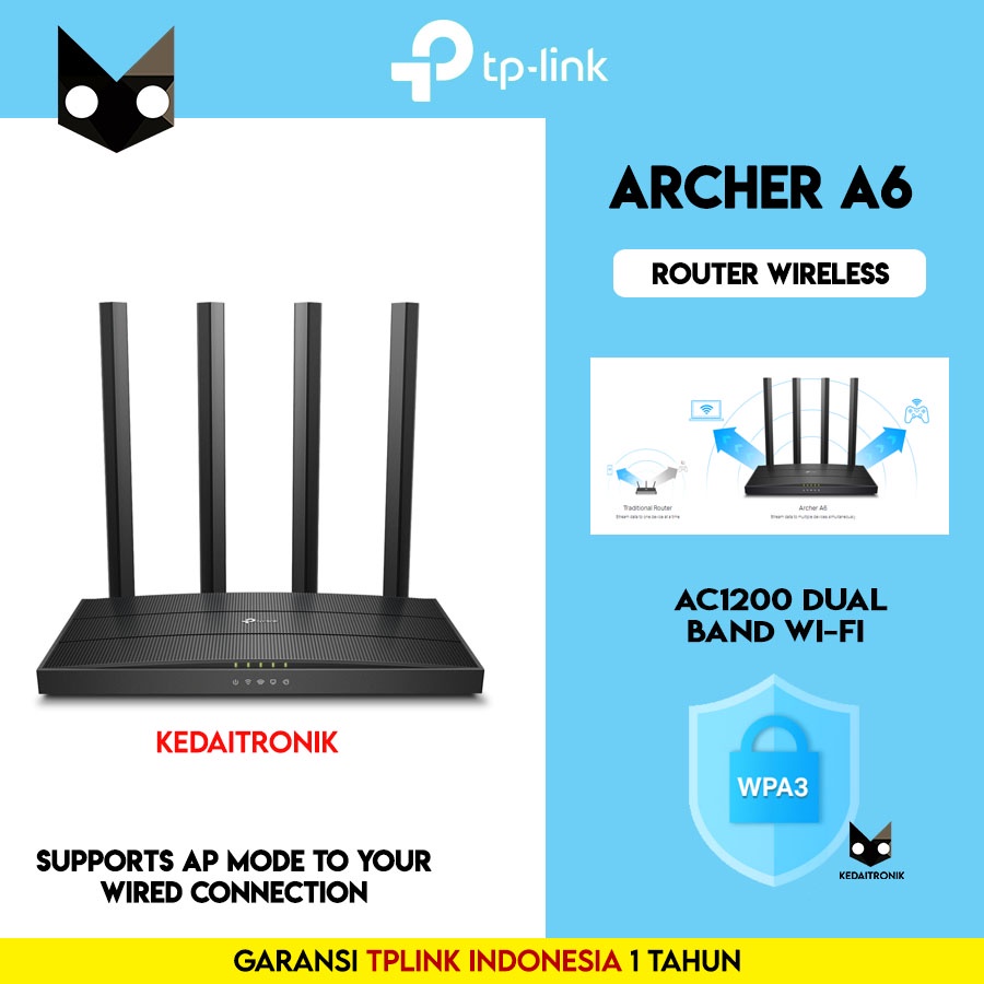 Jual NEW !! Archer A6 AC1200 Wireless MU-MIMO Gigabit Router Access ...