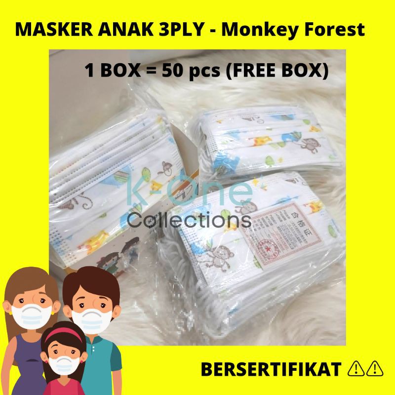 Jual Masker Anak 3PLY 1 Box = 50 pcs - berbagai macam gambar (free box ...