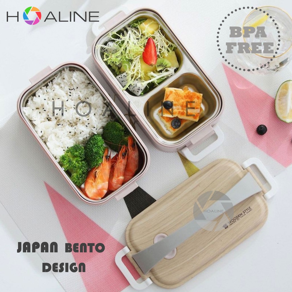 Jual READY Bento lunchbox stackable stainless steel 304 model kayu ...