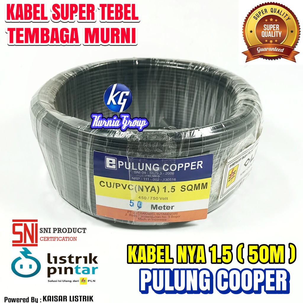 Jual Kabel NYA 1.5mm PULUNG COOPER 50m SNI LMK Full Tembaga Murni Cable ...
