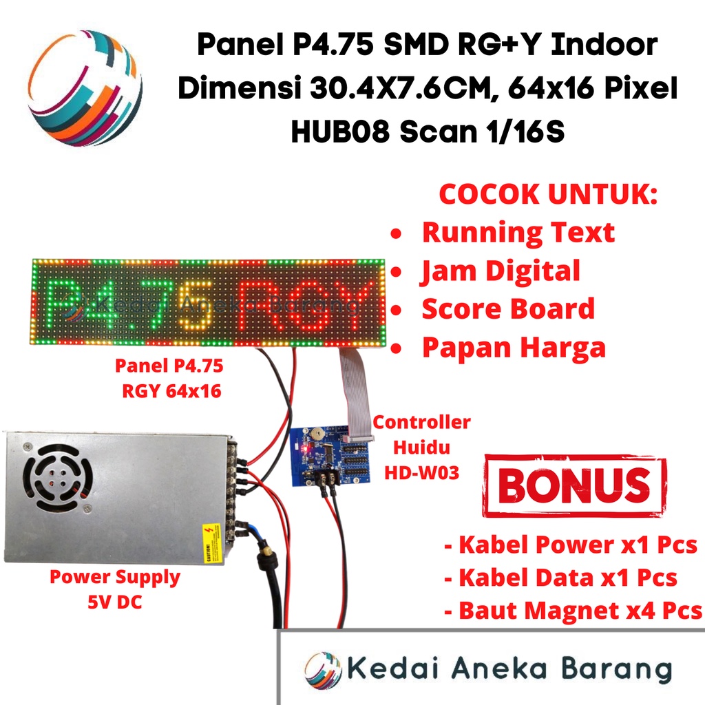 Jual Panel Module Modul LED P4.75 F3.75 64x16 Running Text SMD RG Y RG+Y Indoor Dual Color Dot ...