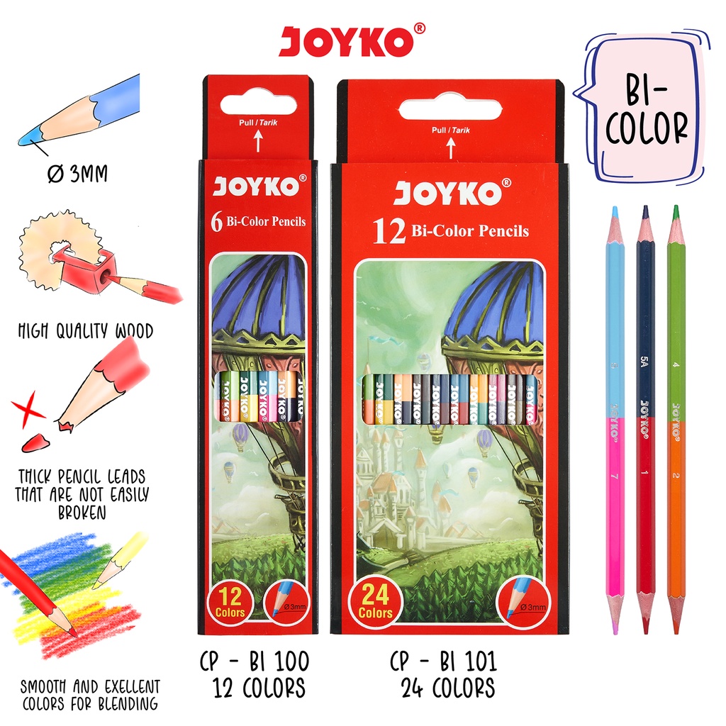 Jual Joyko Bi Color Pencils Duo Color 2 Warna Per Pensil Shopee Indonesia