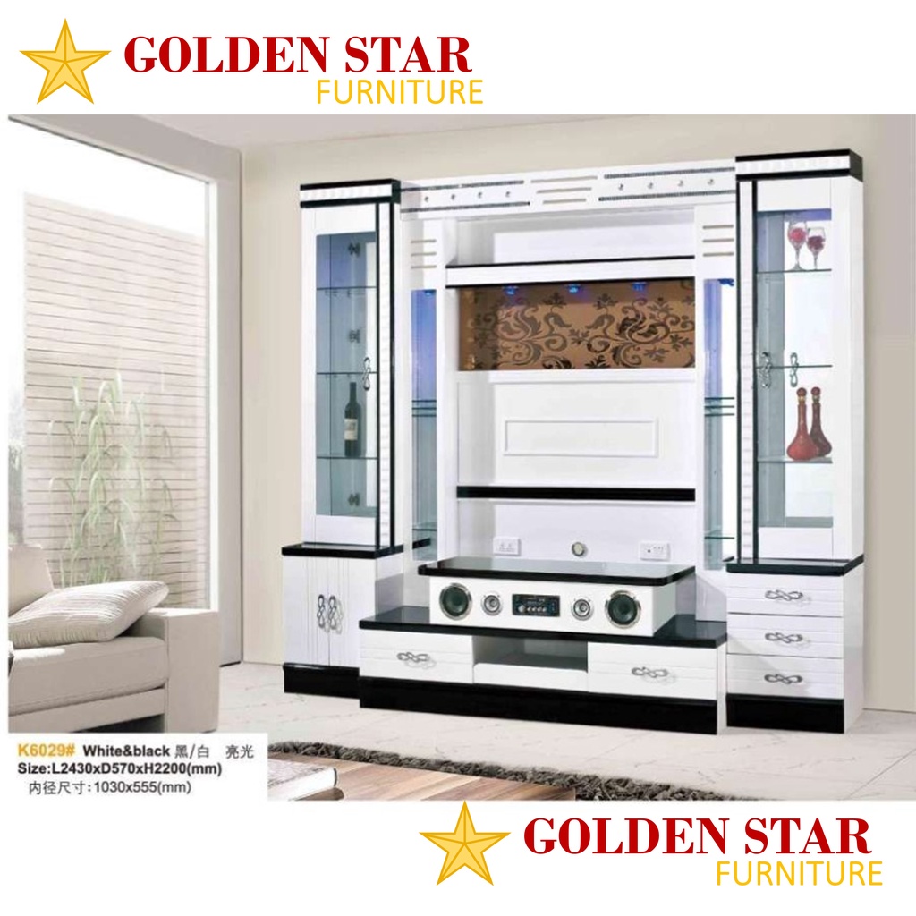 Jual Buffet tinggi Lemari Rak TV + audio system speaker Minimalis Putih ...