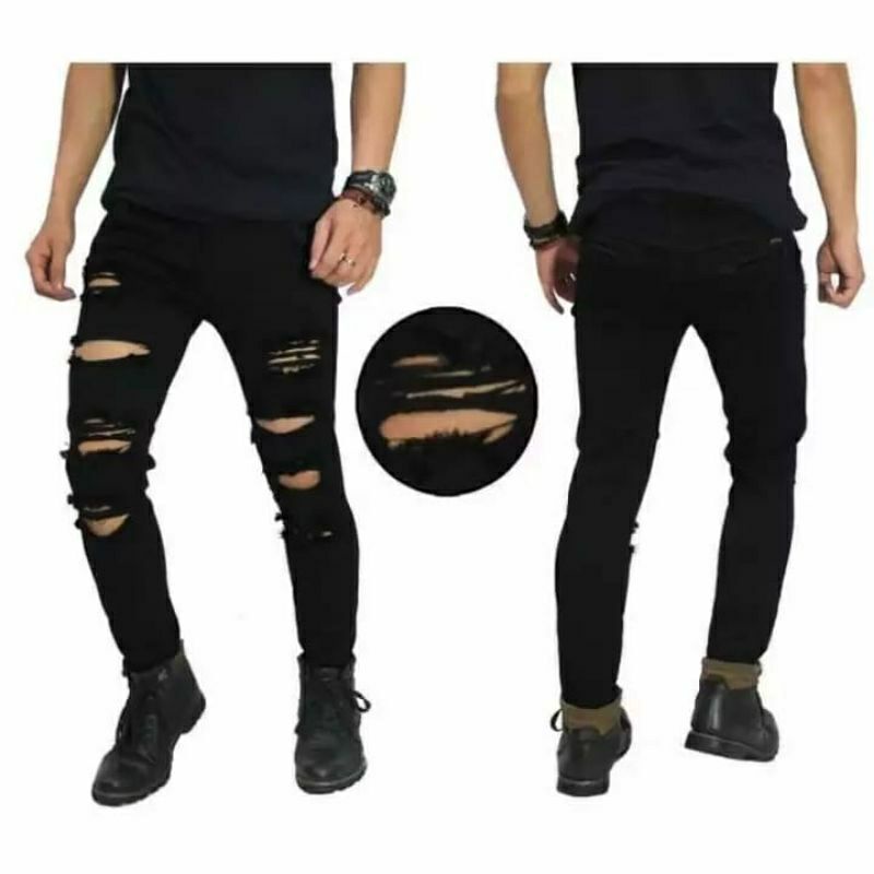 Jual CELANA JEANS SOBEK PRIA RIPPED ROBEK KOYAK SLIMFIT PENSIL STRETCH ...