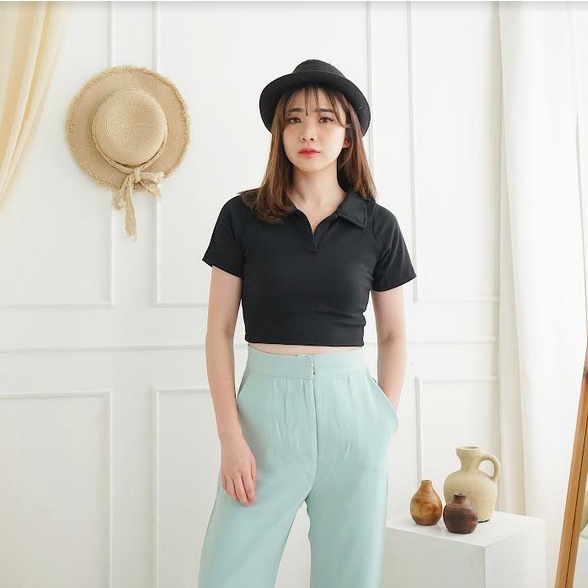 Jual Crop Top V NECK Baju Atasan Wanita Kaos Croptop V Neck 031 ...