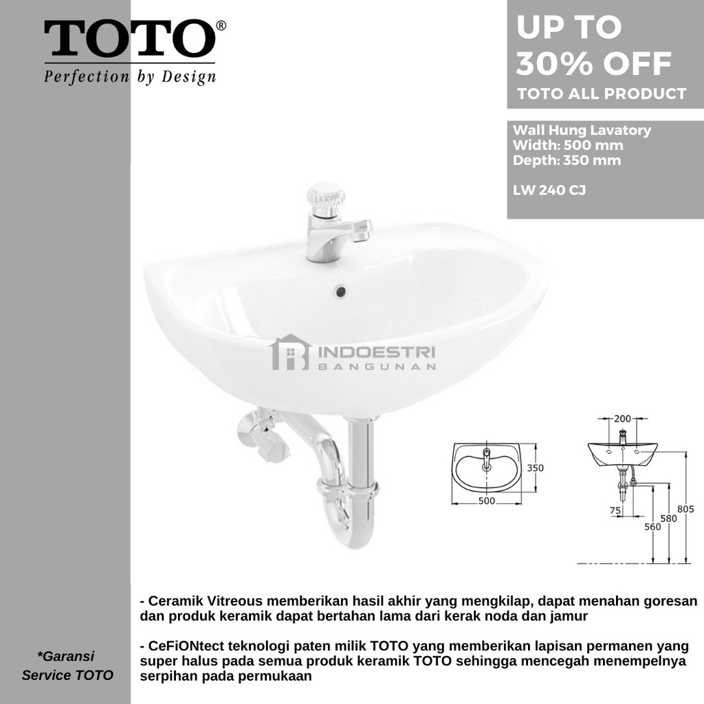 Jual Wastafel Wall Hung TOTO LW240CJ / Wastafel Gantung TOTO (Body Only ...