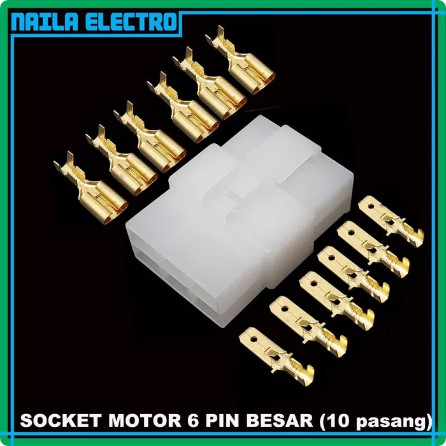 Jual Socket Motor 6 Pin Besar 10 Pasang Soket Motor Konektor Skun Motor ...
