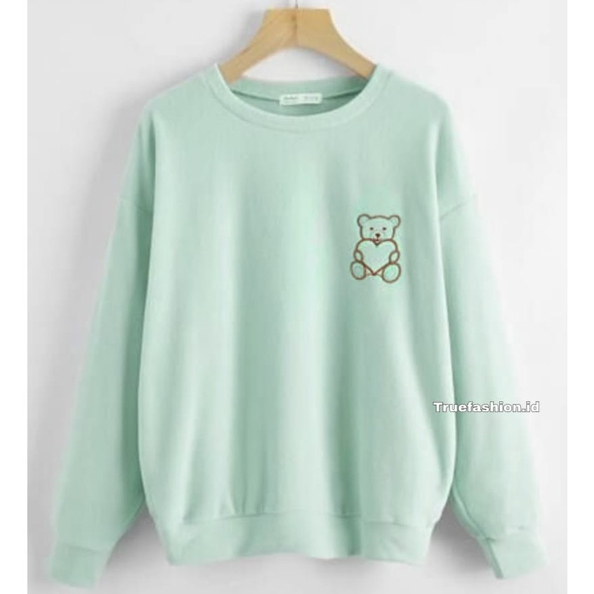 Jual Switer Crewneck Oblong Wanita - Love Bears - Sweater Wanita Korea ...